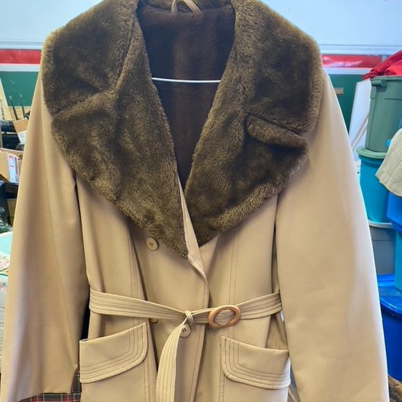 Vintage | Jackets & Coats | Smug Long Belted Vegan Faux Fur Lined ...